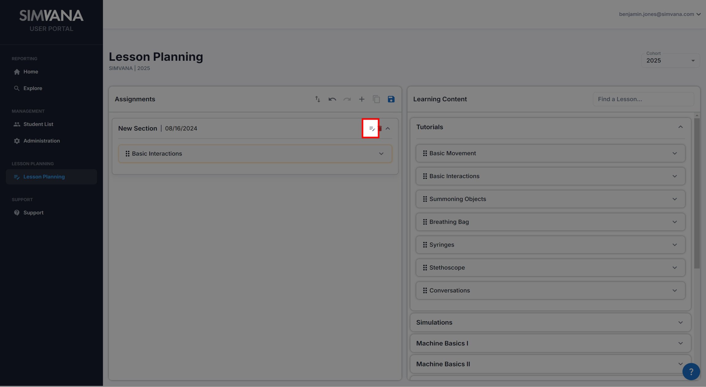 SIMVANA User Portal - Lesson Planning Guide